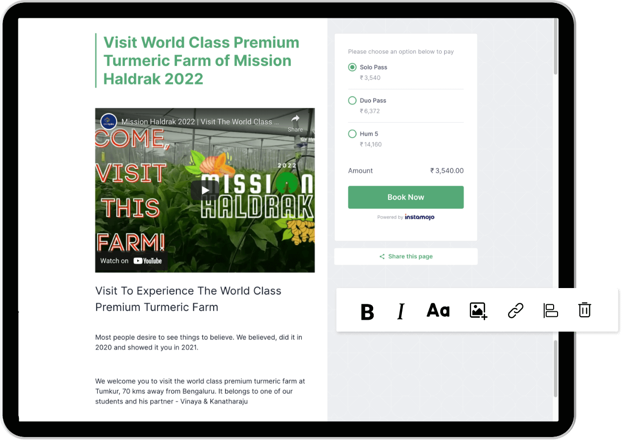 Instamojo smart landing pages builder for eCommerce business