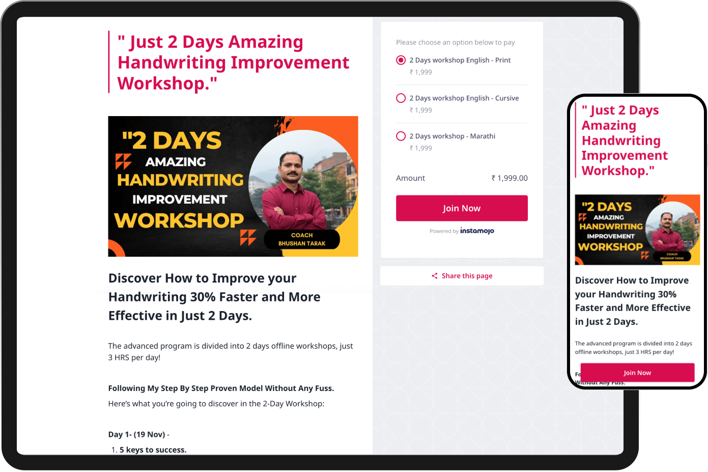 Instamojo smart landing pages builder for eCommerce business